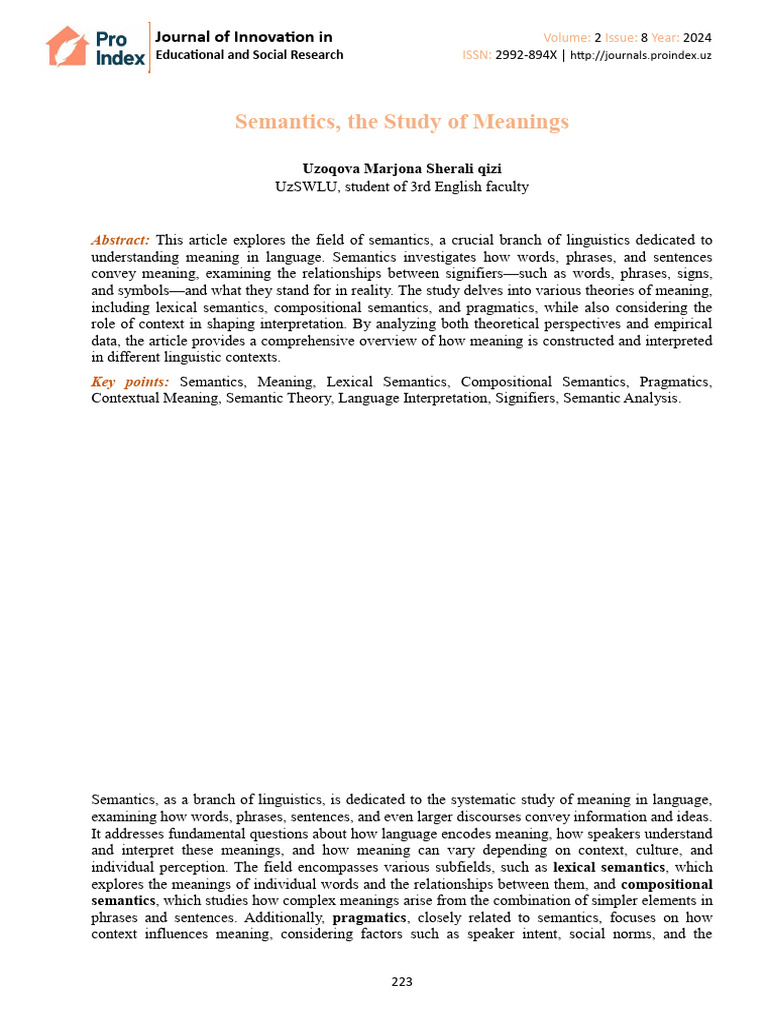 Semantics The Study of Meaning | PDF | Semantics | Linguistics