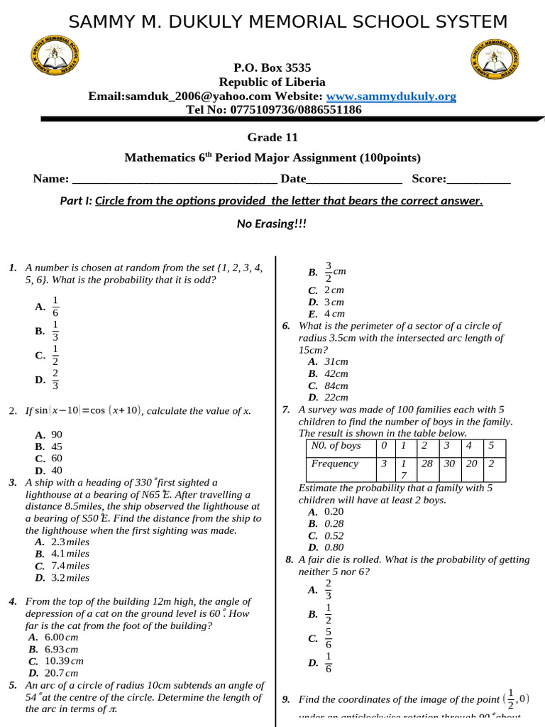 Grade11 6th Period Assignment | PDF | Circle | Angle