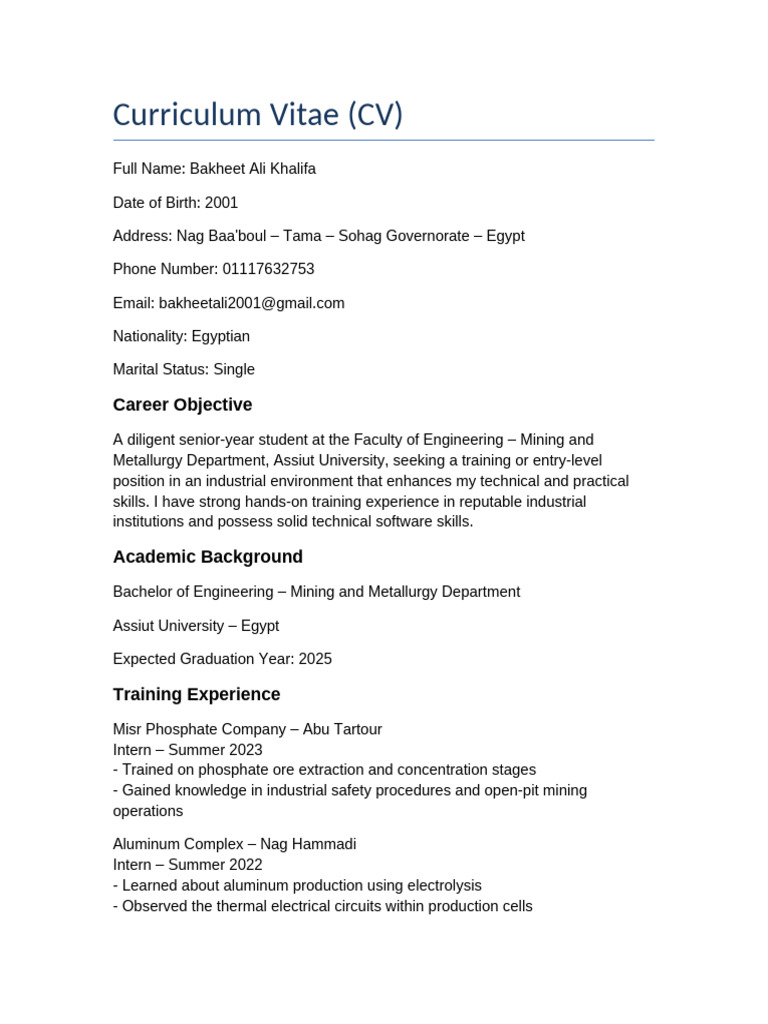 Bakheet Ali CV English ATS | PDF