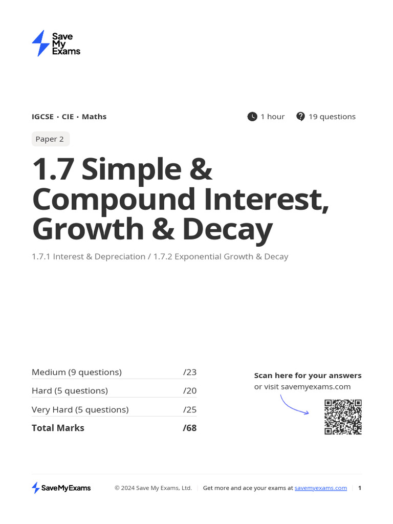 IGCSE Maths: Interest & Exponential Growth | PDF | Interest | Compound ...