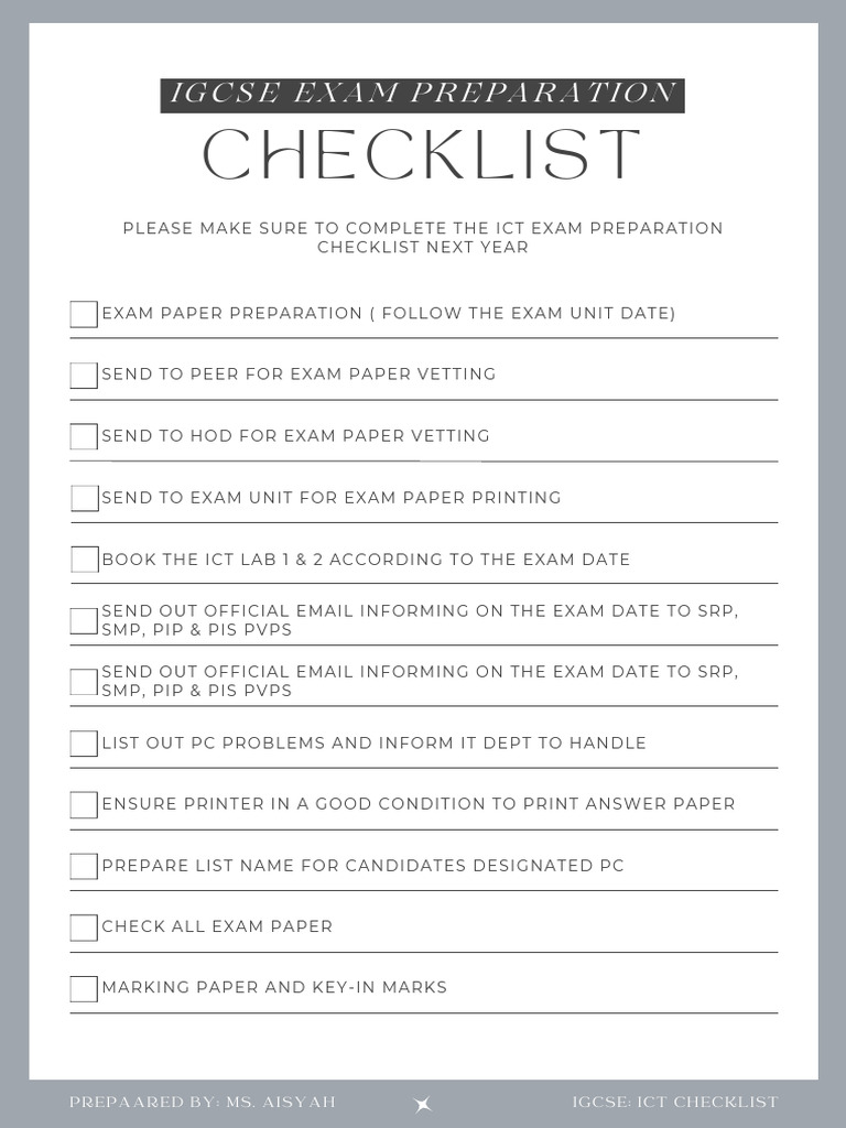 Exam Checklist Worksheet | PDF