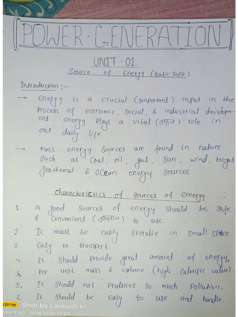 Power Generation Notes | PDF