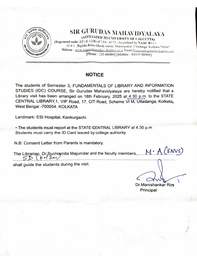 Notice Library Visit 2025 Sem 3 | PDF