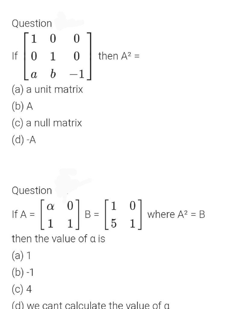 Matrices MCQ Test 1 | PDF
