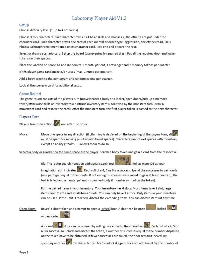 Lobotomy Player Aid v1 2 | PDF