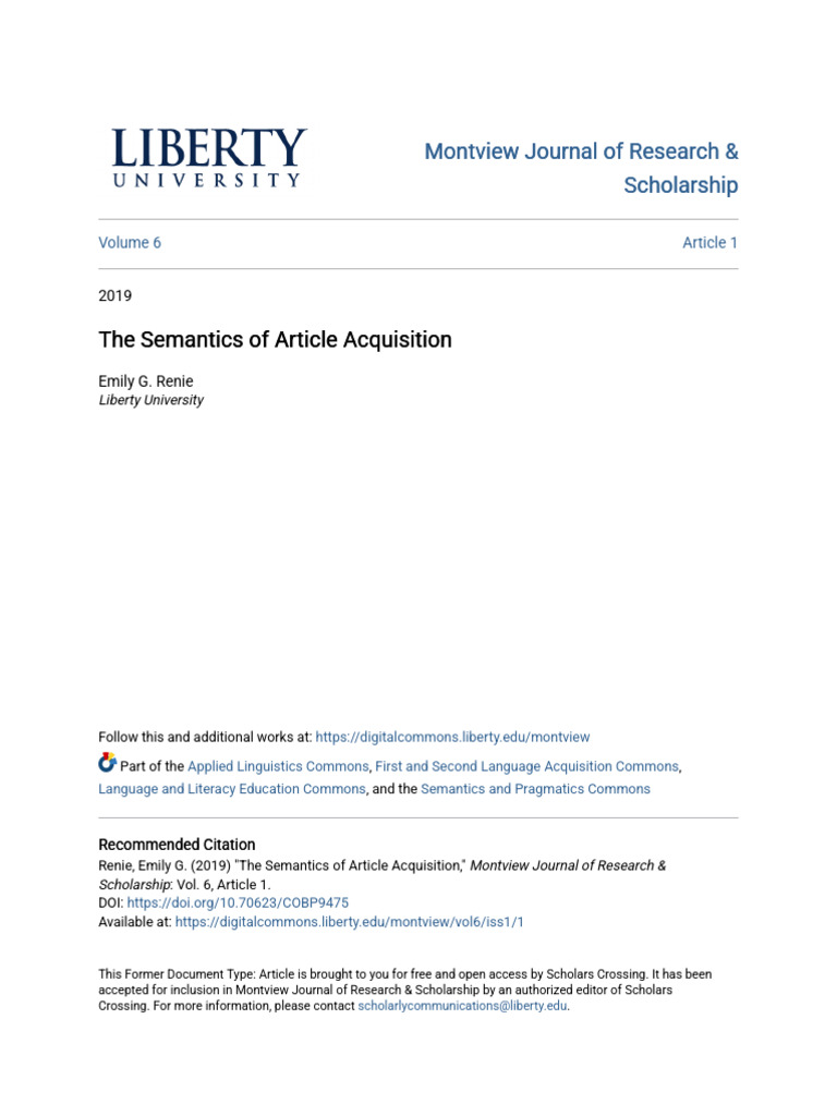 The Semantics of Article Acquisition | PDF | Second Language Acquisition | Second Language