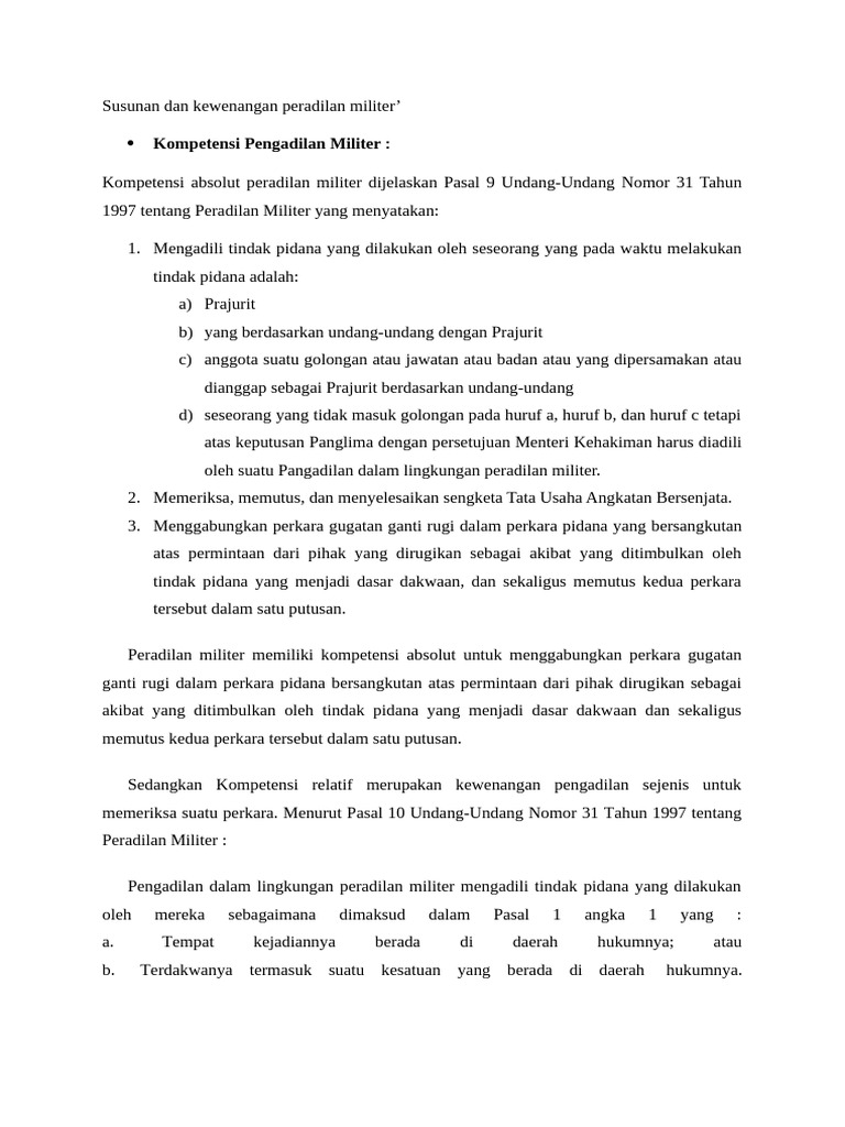 Susunan Dan Kewenangan Peradilan Militer | PDF