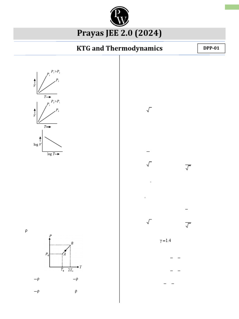 KTG and Thermodynamics - DPP 01 - JEE 2.0 2024 | PDF | Gases | Temperature