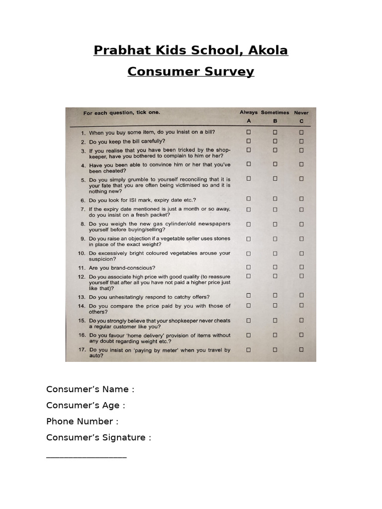Consumer Survey | PDF