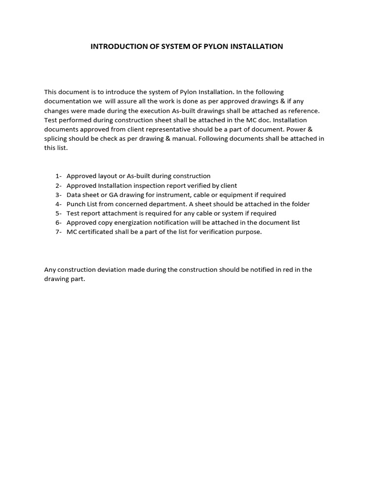 Introduction Sheet For Pylon Installation | PDF