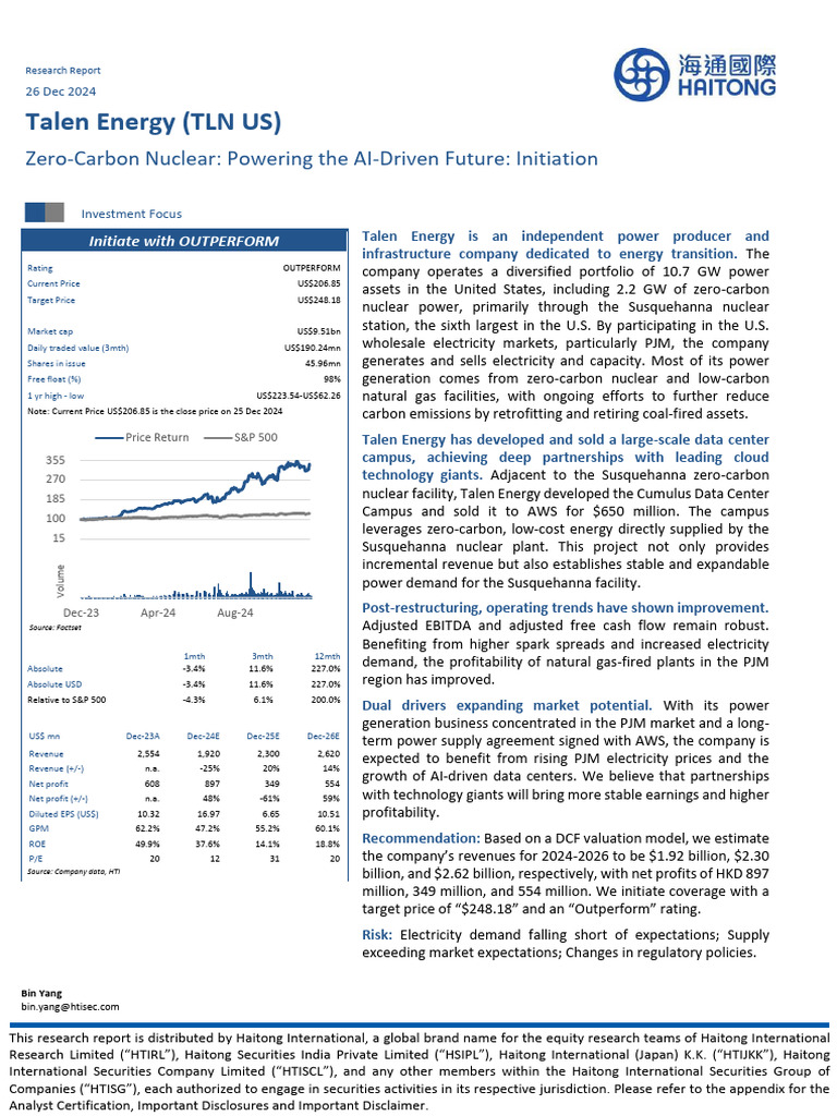 20241226-Haitong International-Talen Energy（TLN.us）Zero_Carbon Nuclear：Powering the AI_Driven ...