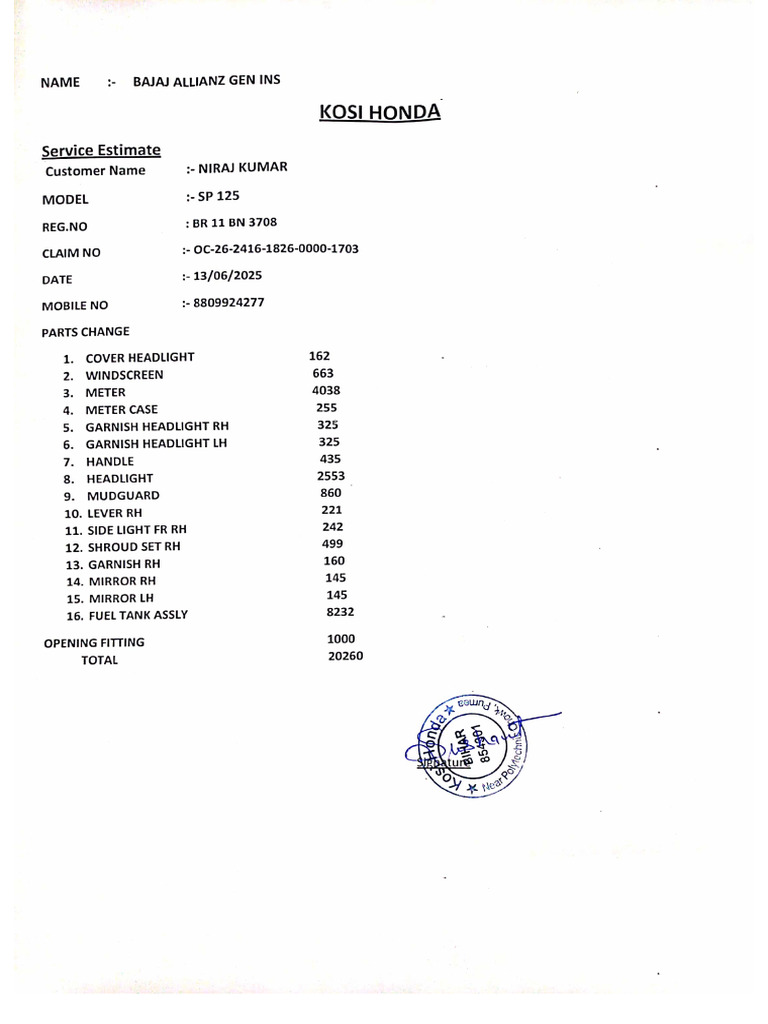 Repair Estimate Niraj Kumar | PDF