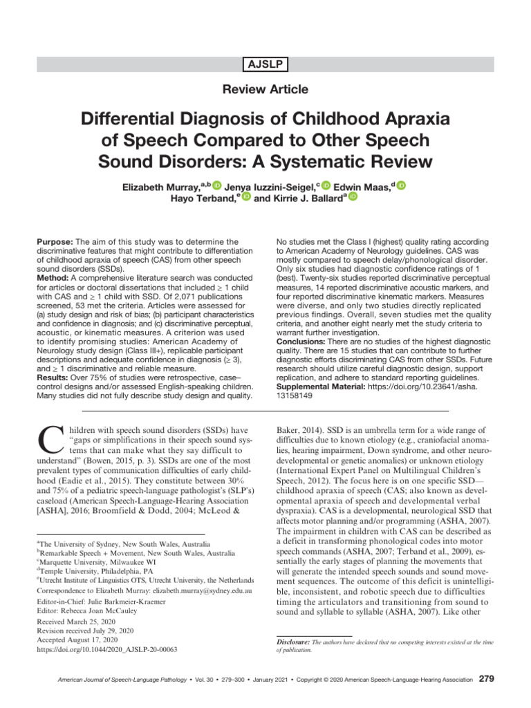 Differential Diagnosis of Childhood Apraxia of Speech Compared To Other ...