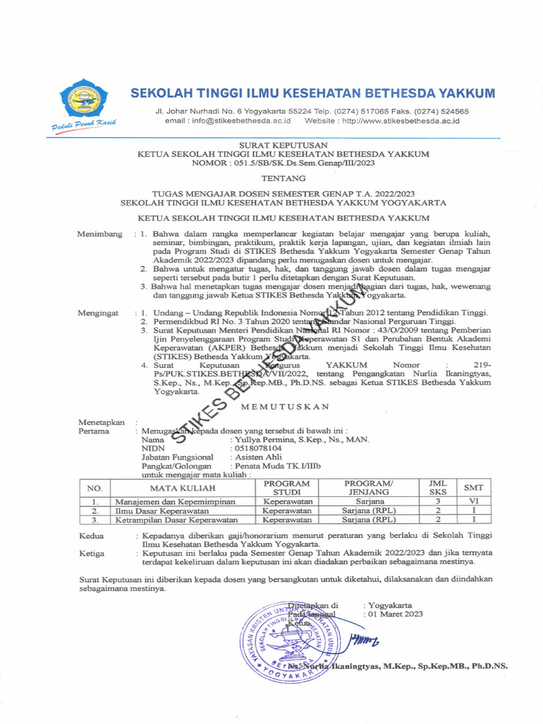 Yullya IDK Lengkap SK Mengajar, RPS, Jurnal, Presensi, Nilai IDK_watermark (1) | PDF