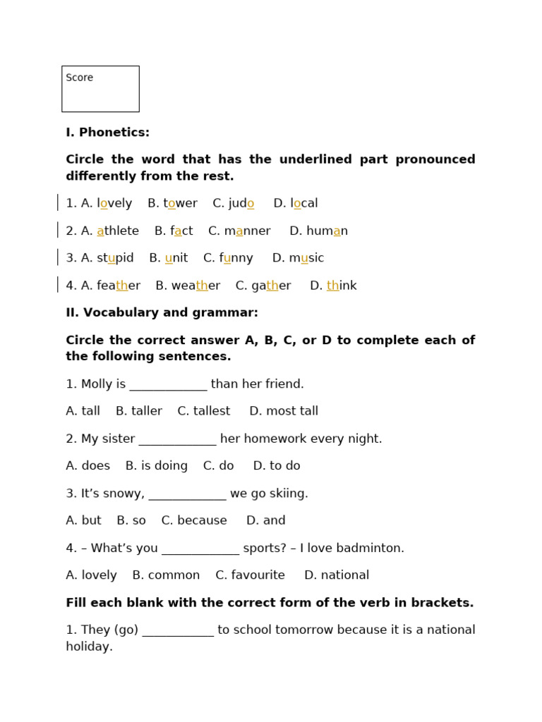 Phonetics and Grammar Practice Test | PDF | Linguistics
