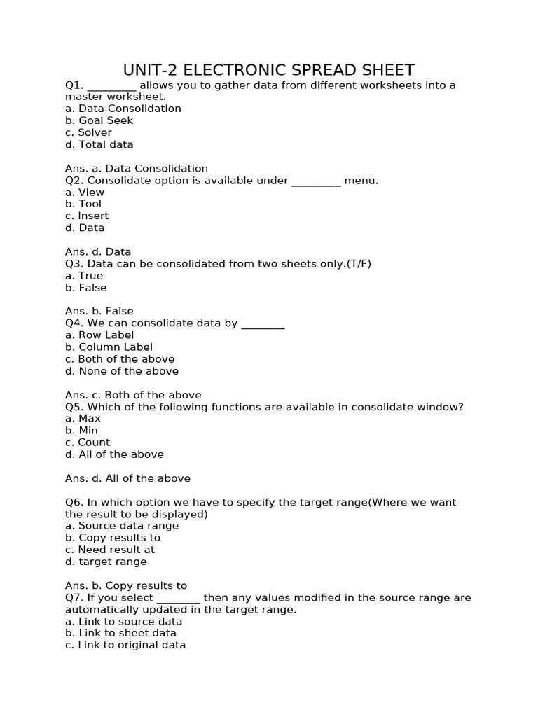 Unit-2 Electronic Spreadsheet | PDF | Spreadsheet | Macro (Computer Science)
