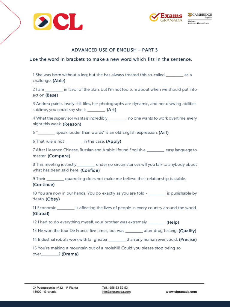 c1 Advanced Reading & Uoe Part 3 - Random Sentences | PDF