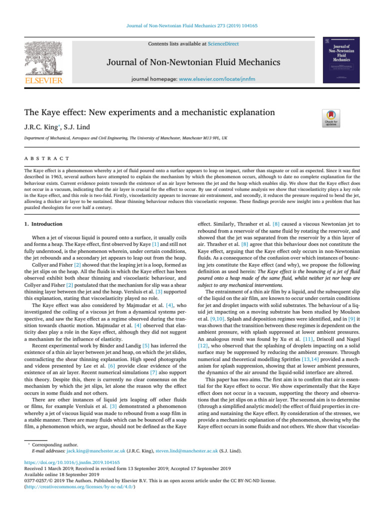The Kaye Effect New Experiments and A Mech 2019 Journal of Non ...