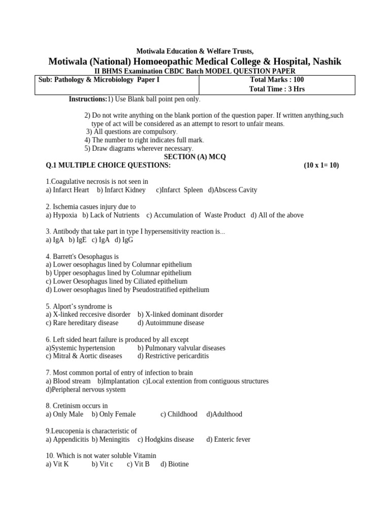 BHMS Pathology & Microbiology Exam Paper | PDF | Infection | Bacteria
