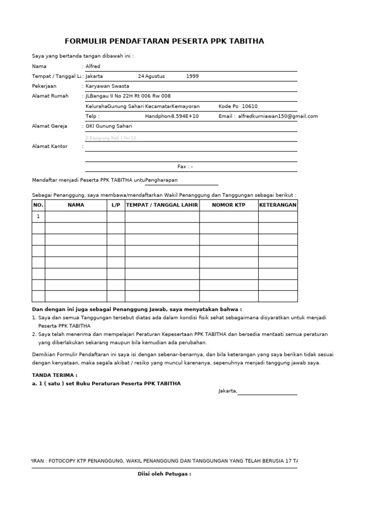 Form Daftar PPK Tabitha | PDF