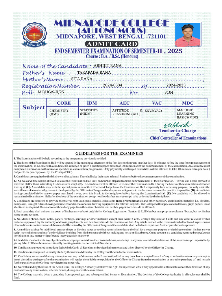 Abhi 2nd Sem Admit Card | PDF