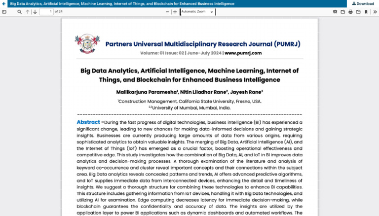 View of Big Data Analytics, Artificial Intelligence, Machine Learning, Internet of Things, and ...