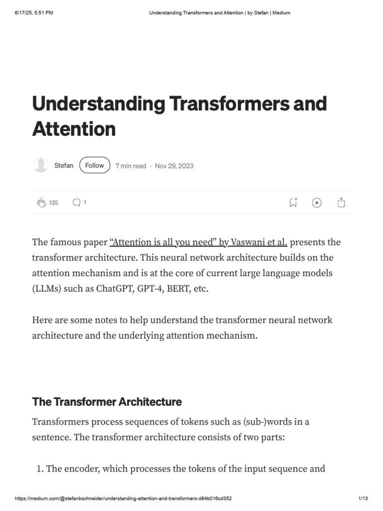 Understanding Transformers and Attention - by Stefan - Medium | PDF | Machine Learning ...