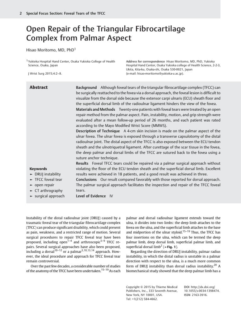 Palmar Approach for TFCC Repair | PDF | Joints | Limbs (Anatomy)