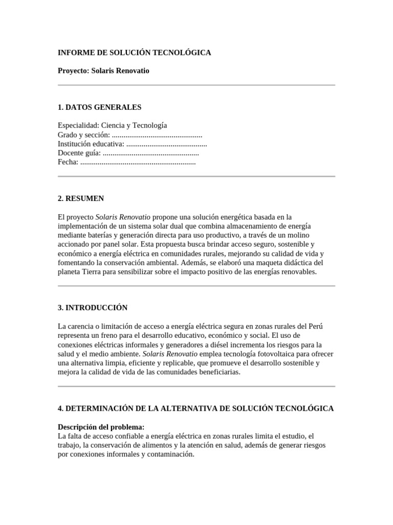 Solaris Renovatio Informe | PDF | Ingenieria Eléctrica | Panel solar