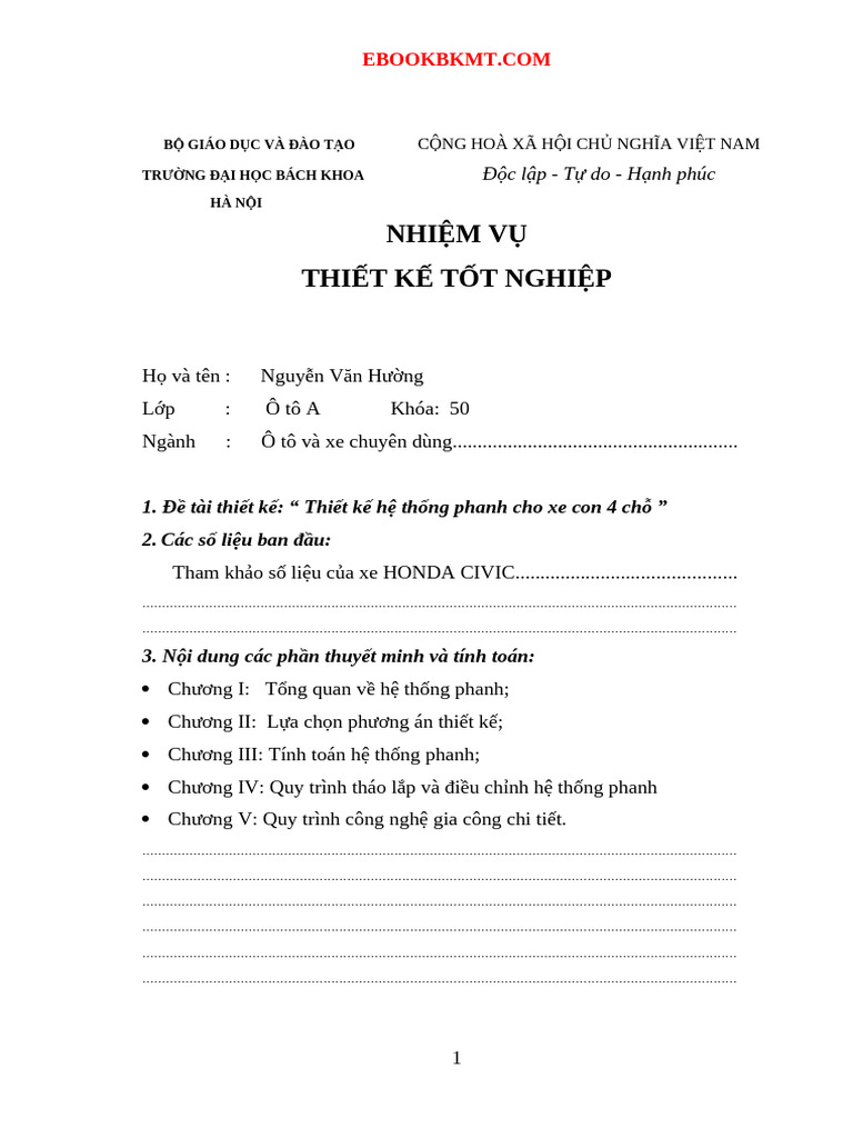 (123doc) Do An Thiet Ke He Thong Phanh Dia Xe Honda Civic | PDF