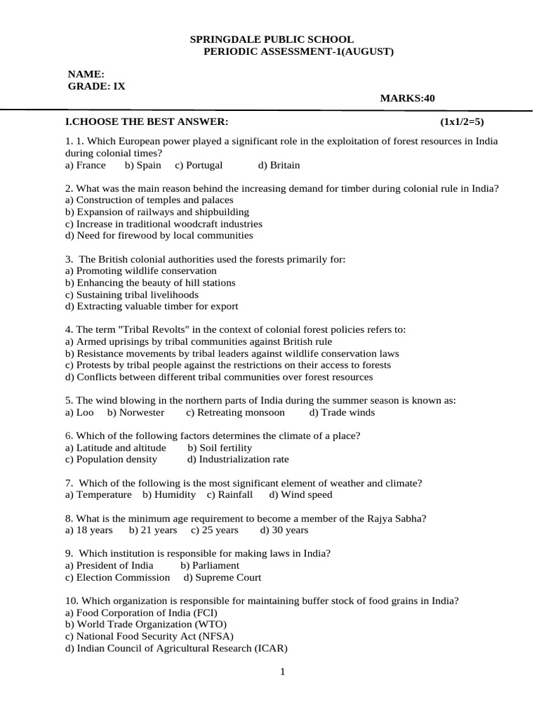Springdale IX Periodic Assessment August | PDF | Food Security | Hunger