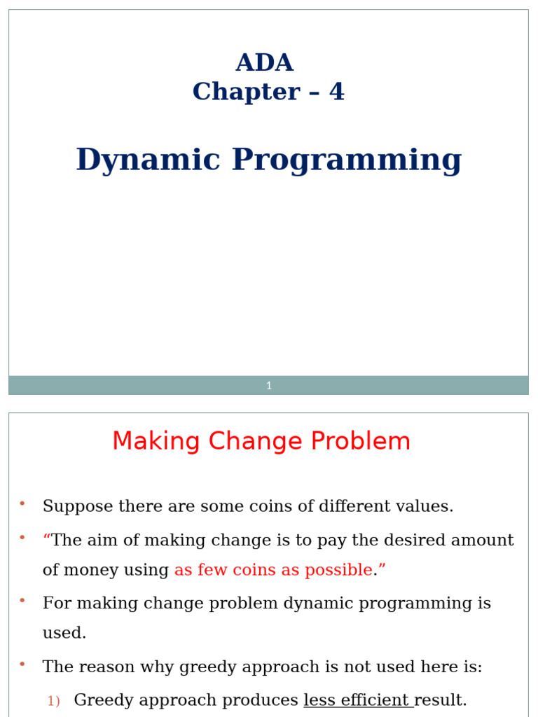 Unit - 4 Dynamic - Programming (Making Change + 0-1 Knapsack Problem) | PDF | Dynamic ...