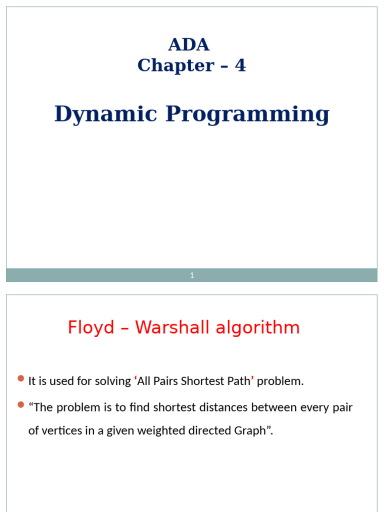 Unit - 4 Dynamic - Programming (All Pairs Shortest Path or Floyd ...