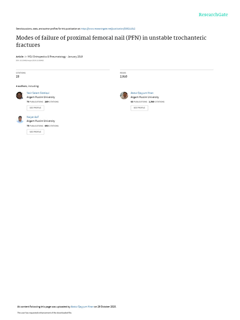Modes of Failure of Proximal Femoral Nail PFN in U | PDF | Hip