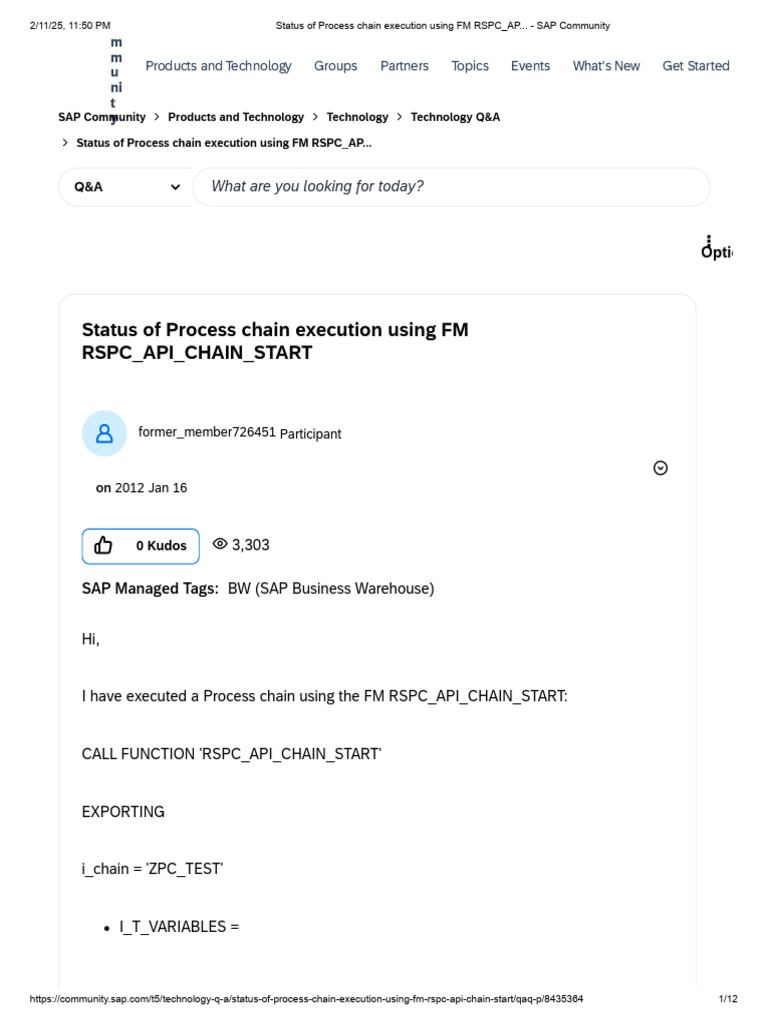Status of Process Chain Execution Using FM RSPC - AP... - SAP Community | PDF | Computer ...