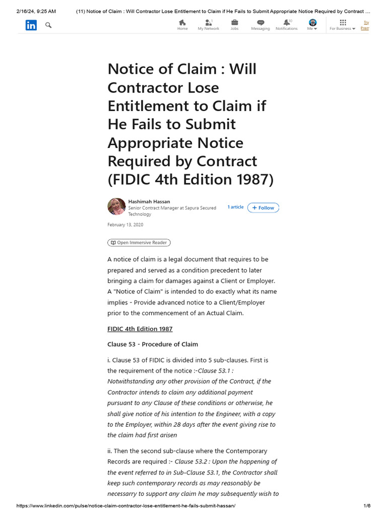 Notice of Claim: Will Contractor Lose Entitlement To Claim If He Fails ...
