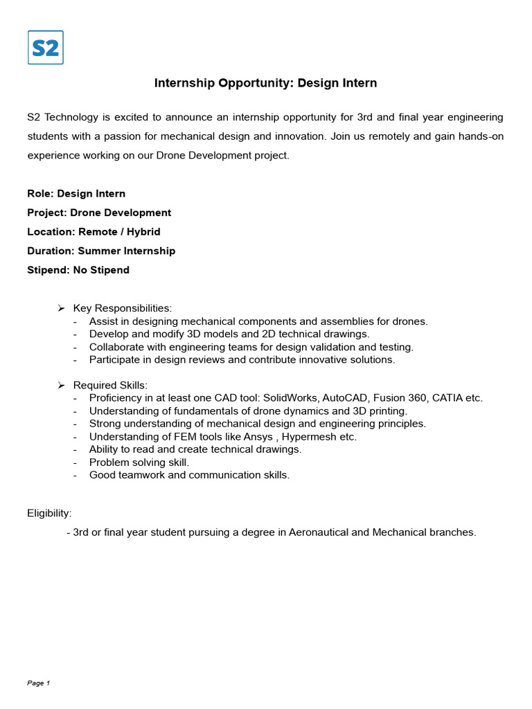 S2 Technology Design Intern JD | PDF