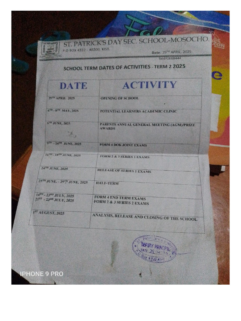 ST Patricks Term2 2025 Schedule | PDF