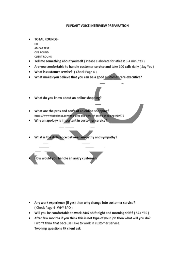 Flipkart Voice Interview Preparation PDF | PDF | Customer | Online Shopping