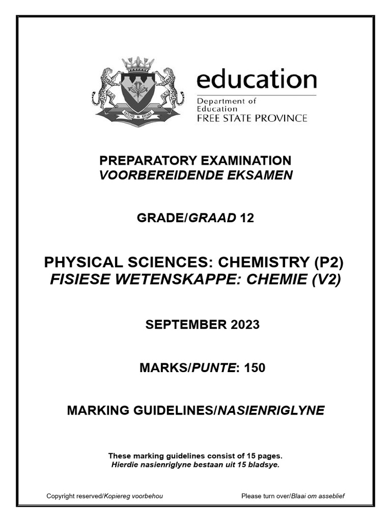 Physical Sciences p2 Prep Sept 2023 Memo Eng&Afr | PDF