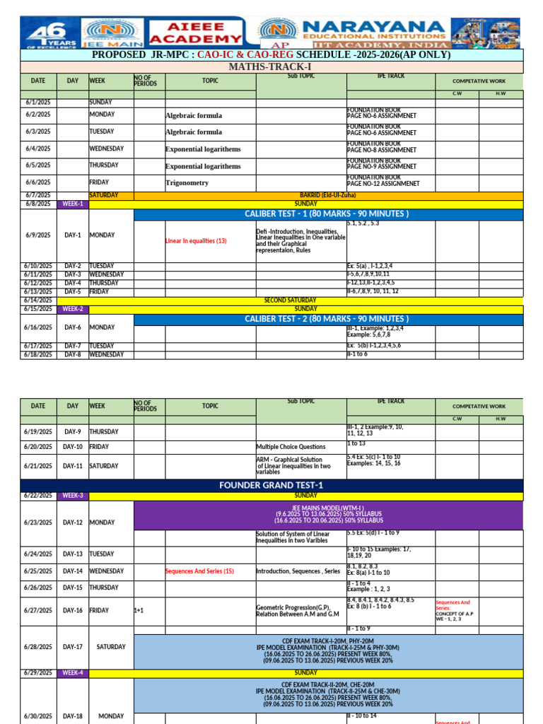 Proposed JR MPC Cao Ic &cao Reg Schedule 2025 2026 (For AP) | PDF | Set ...