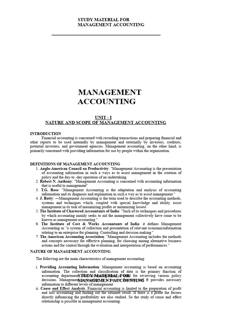 SN Study Material Management Accounting - VI Sem | PDF | Management ...