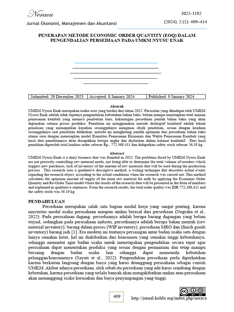 Penerapan Metode Economic Order Quantity (EOQ) Dalam Pengendalian ...
