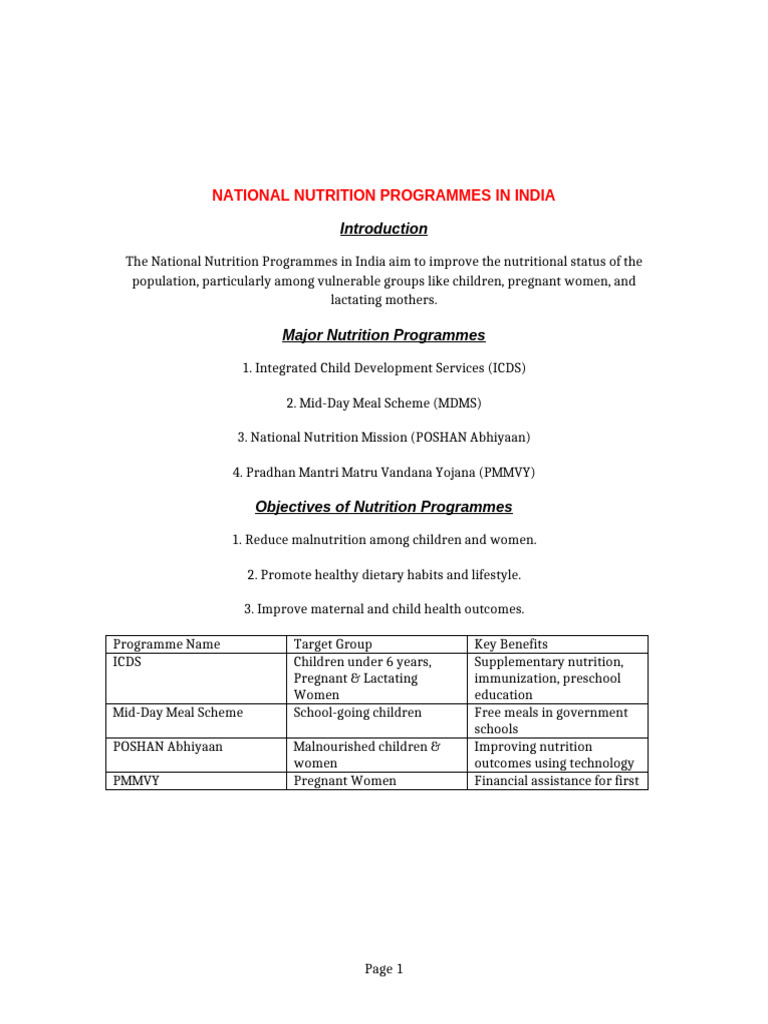 National Nutrition Programmes | PDF