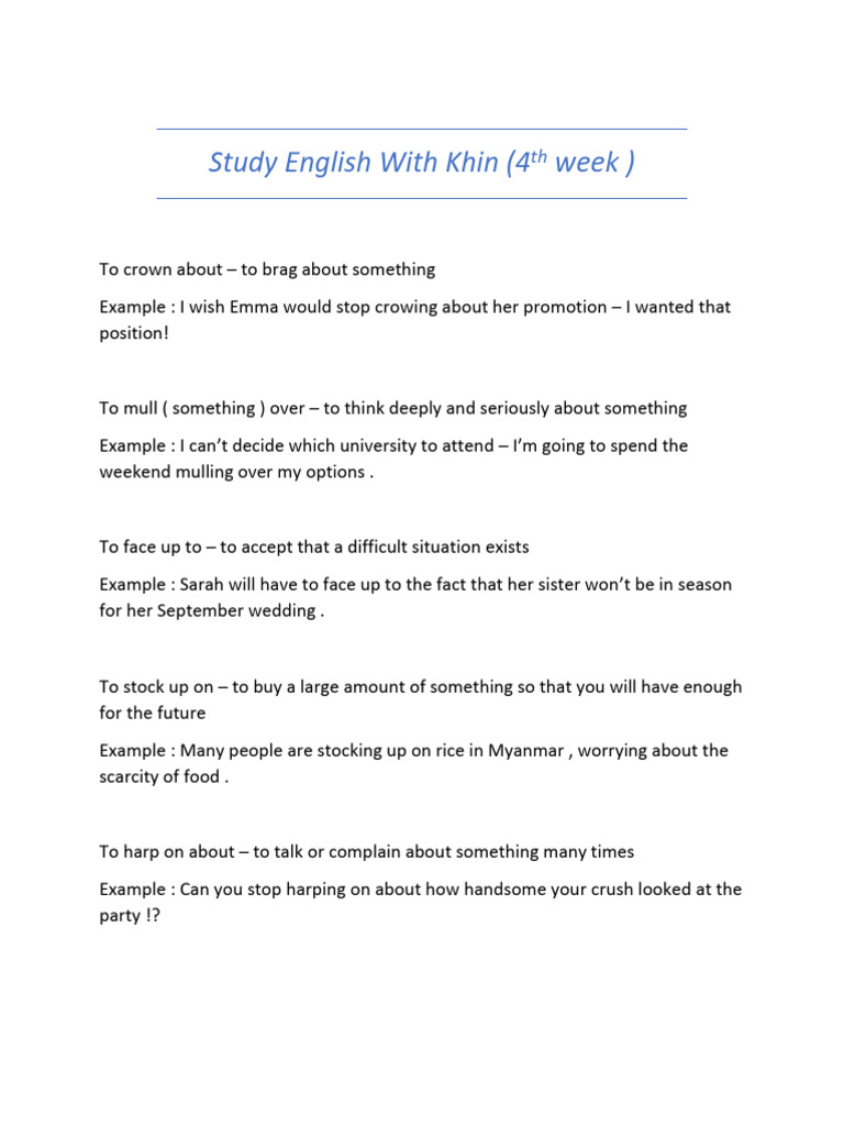 Study English With Khin (4th Week) | PDF