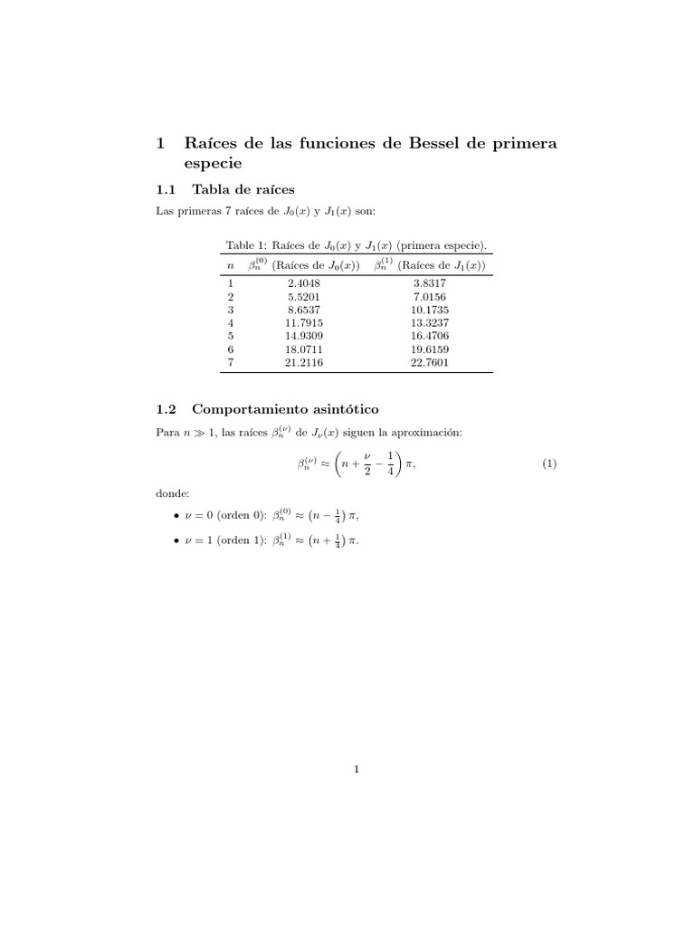 Raíces de funciones de Bessel J0 y J1 | PDF