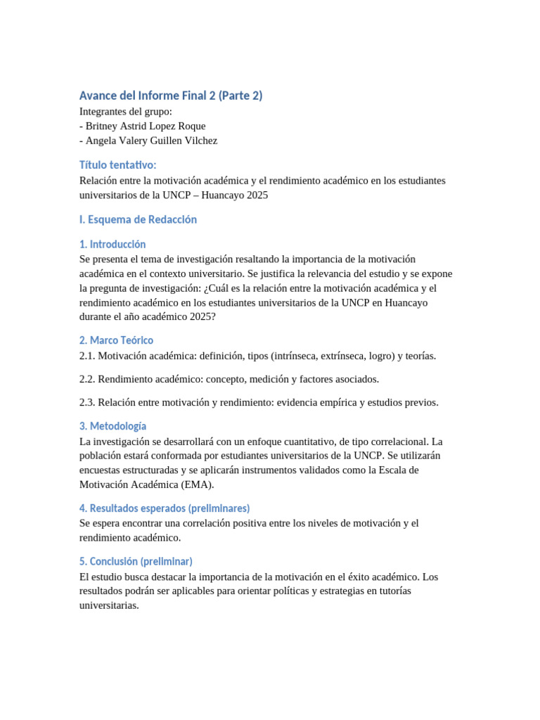 Avance Informe Final 2 Britney Angela | PDF | Motivación | Motivacional