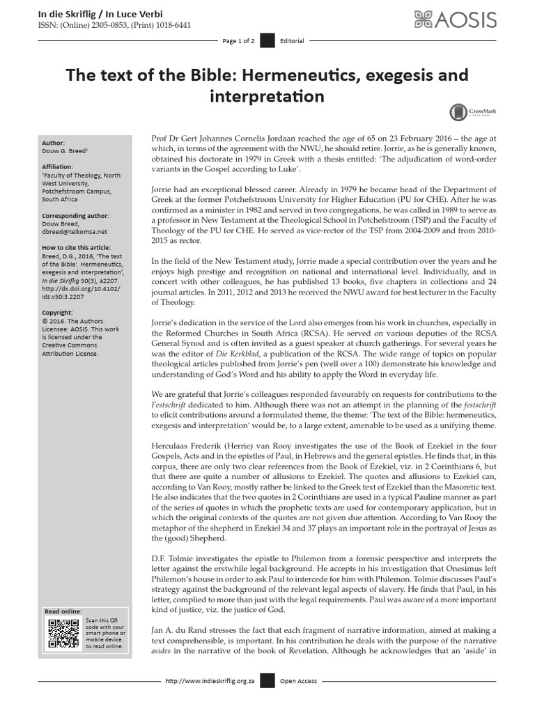 The Text Of The Bible Hermeneutics Exegesis And In Pdf Epistle To