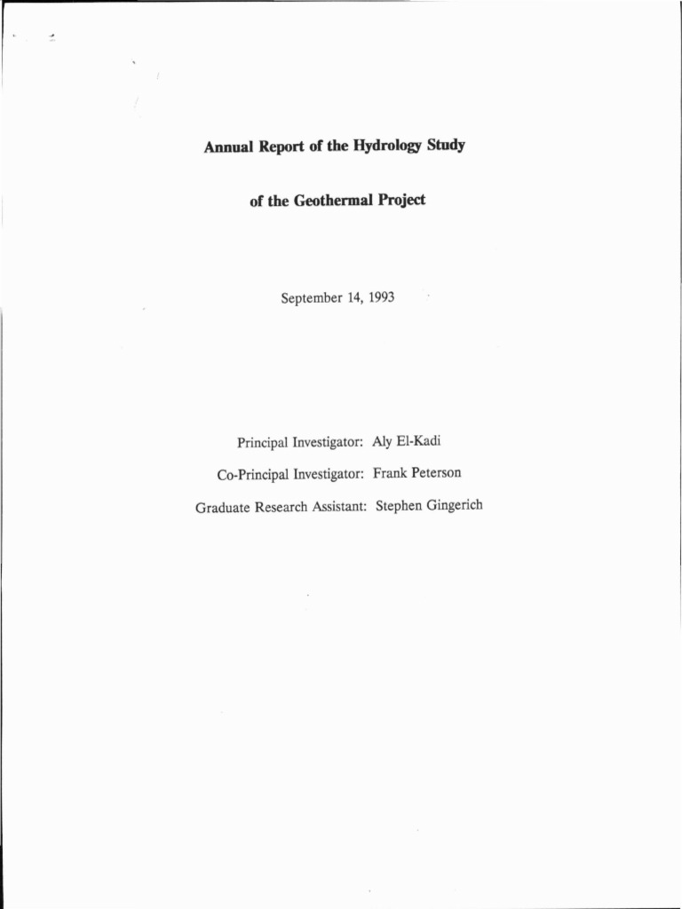 1993 - Annual Report of The Hydrology Study of The Geothermal Project ...