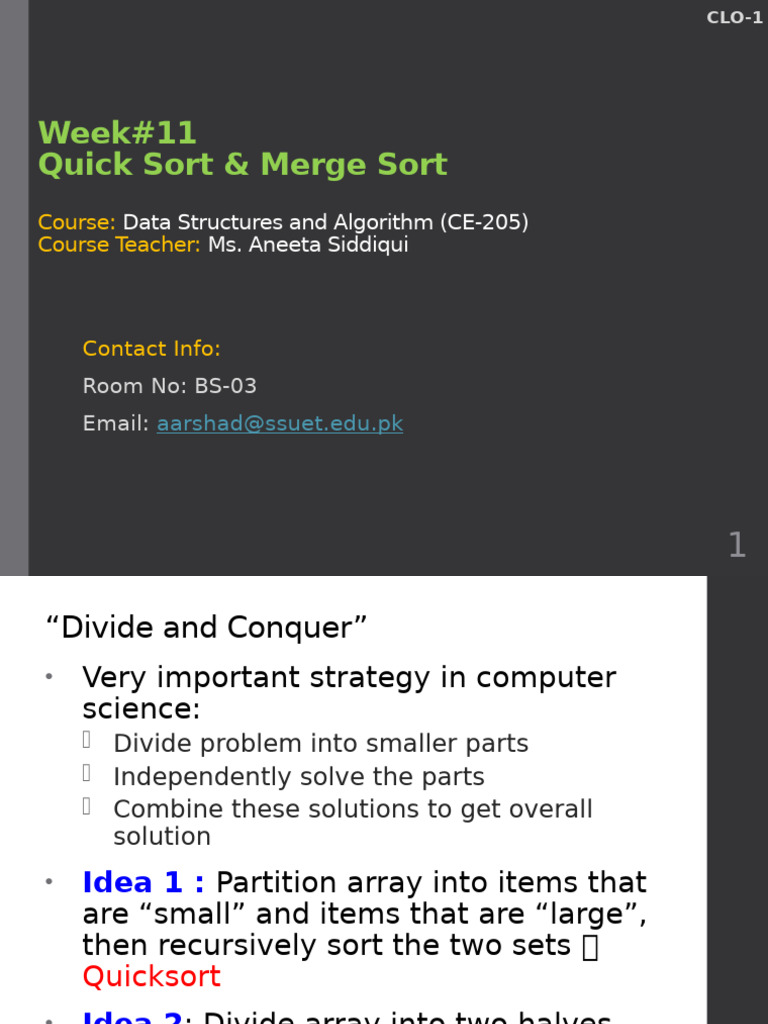 Week 11quick Sort Merge Sort | PDF | Mathematical Logic | Computer Science